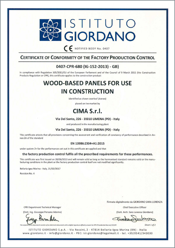 Certificazioni – C.I.M.A. Produzione Compensati